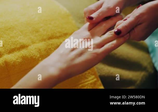 cosmetology, hand care procedure. hand massage. paraffin therapy. anti ...