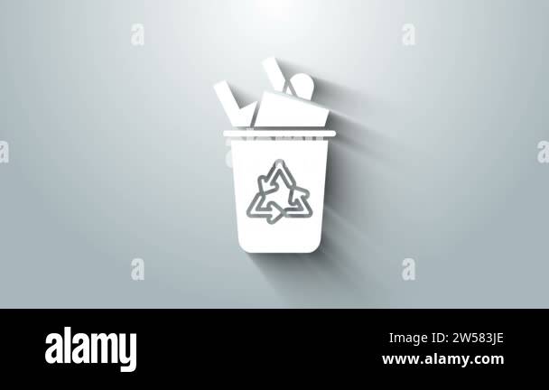 White Recycle bin with recycle symbol icon isolated on grey background ...