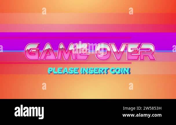 Animation of game over text in pink metallic with blue please insert ...