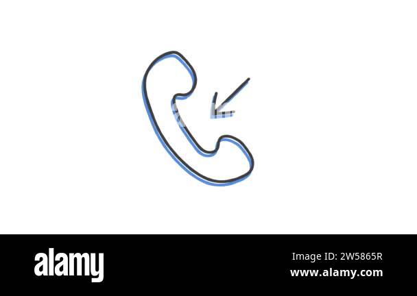 Incoming call symbol drawn by hand with a pencil in one line. Outline ...