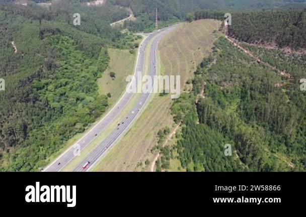 Freeway around the forest. Highway scene. Road view.Transportation ...