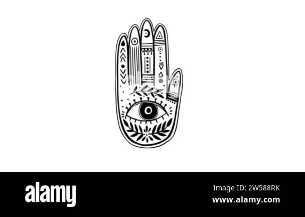 Palmistry of the hand blinking psychic eye animation clip, black and ...