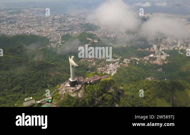 Christ The Redeemer Rio De Janeiro, Brazil, Drone Aerial of Statue of ...