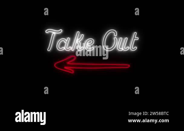 Take Out Neon Signs Style Text with red arrow shape showing direction ...