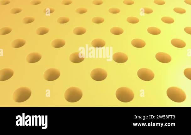 Colorful spheres jump from one hole to another. Yellow surface with holes and bouncing balls. 3D ...