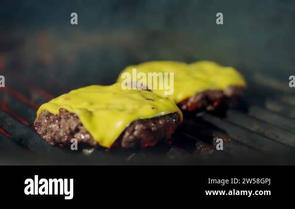 cookery. cooking burgers. Close-up. grilling of fresh meat burger ...