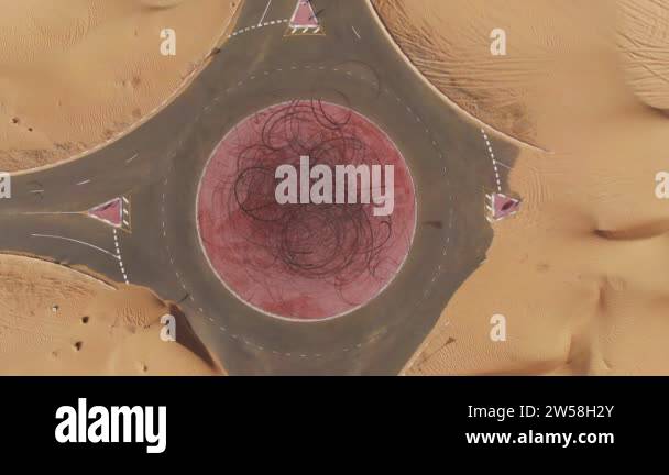 Video filming from a quadcopter. The ring road covered with sand dunes ...
