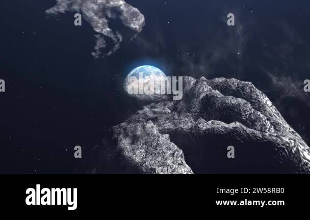 Gigantic Asteroid and Meteors Heading to Planet Earth3d rendering ...