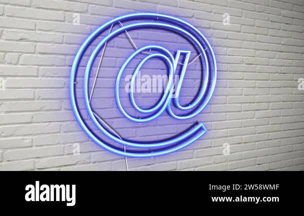 At Sign Blue Neon, At Symbol Or Commercial At Design Animation On White ...