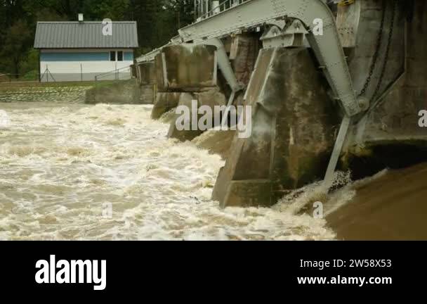 Flood River Flooding Morava Water Weir Sluice Spate Hydro Electric Power Station Hydroelectric