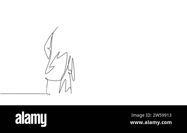 Animated self drawing of continuous line draw young business man handshake his colleague to deal ...