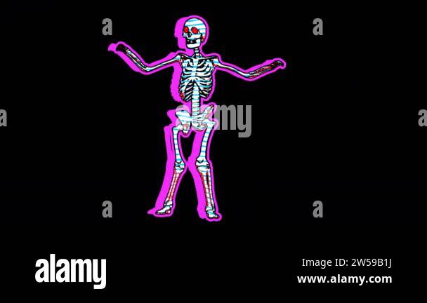 Sexy dancing skeleton in comic style, fluorescent textures and patterns. Halloween zine culture ...