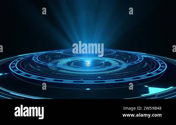 Abstract blue hologram circle. Shine ring. Glare sci fi. Space tunnel ...