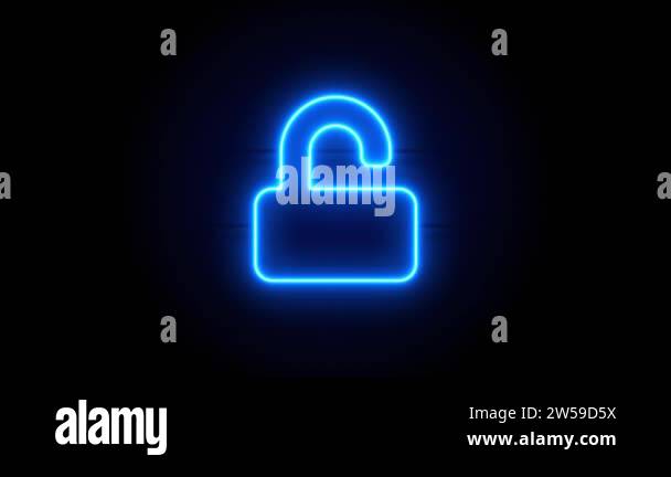 Lock neon sign appear in center and disappear after some time. Animated ...