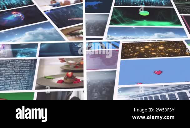 Composite animation of multiple scrolling business, leisure and ...