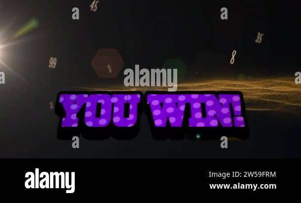 You win text over multiple numbers floating and golden digital wave ...