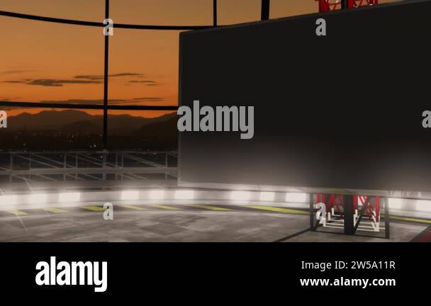 Virtual studio set backdrop with big empty monitor. Seamless loop ...
