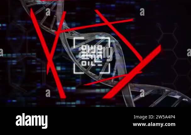 Digital Animation Of Glowing Qr Code And Neon Lines Over Dna Structure