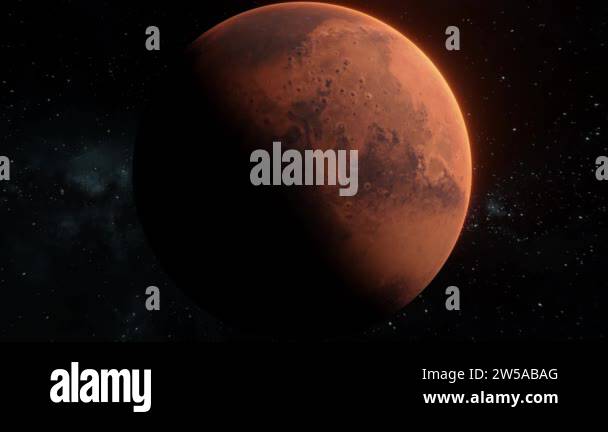 Mars planet spinning around axis in open space over stars background ...