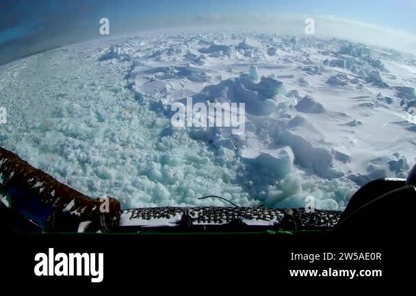An icebreaker breaks the ice at the North Pole. Russia. the Kara Gates ...