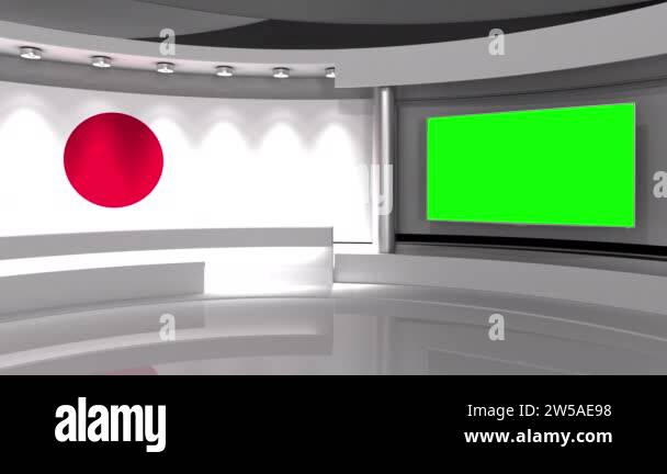 TV studio. Japanese flag background. News studio. Loop animation ...