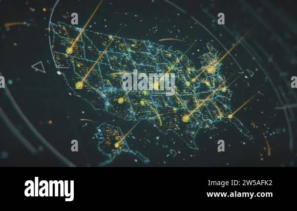 Flashing glowing map of the United States of America with highlighted ...