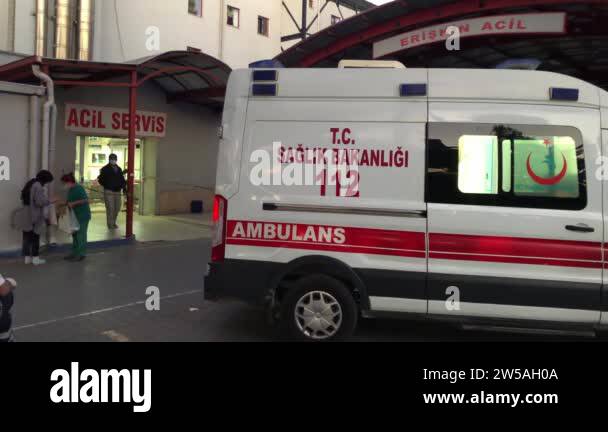 Izmir, Turkey - May 10, 2021: Footage of Parked ambulances and flashing ...