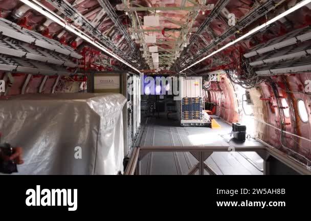 The cabin of the AIRBUS A350 aircraft for flight tests. The internal ...