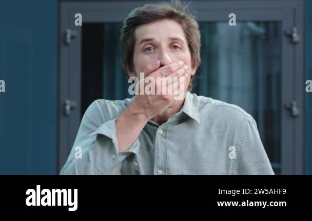 Shocked scared young man professional businessman employer with ...