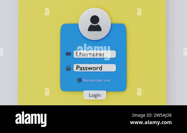 3d visualization Login form page. animated registration window Stock ...