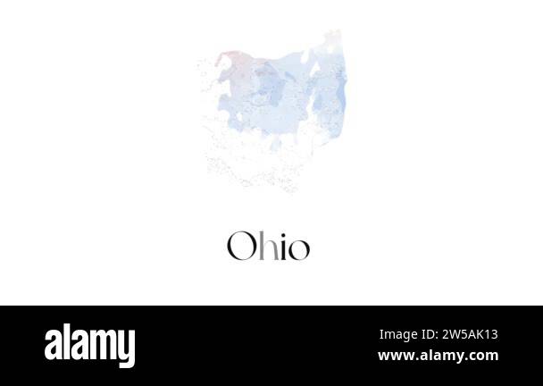 Watercolor animated map showing the state of Ohio from the united state ...