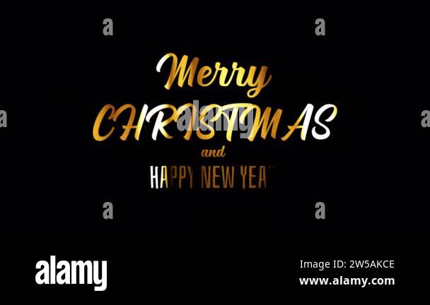 Merry Christmas and Happy New Year golden handwriting text with light ...