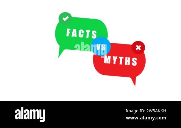 green and red bubbles with myths vs facts. concept of thorough fact ...