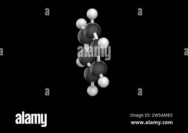 C6H6, benzol (benzene) molecule. 3D render. Seamless loop. Isolated and ...