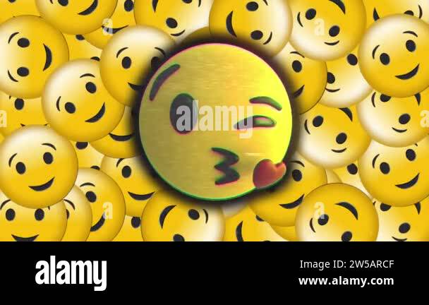 Glitch effect over face blowing a kiss emoji against multiple winking ...