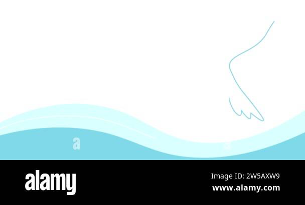 Two doves on a light background with blue waves. One endless line ...