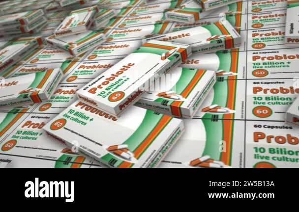 Probiotic pack production. Medical antibiotic therapy drug box ...