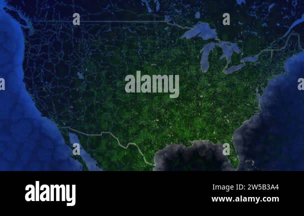 Map of the United States. View from space. Shimmering cities and ...