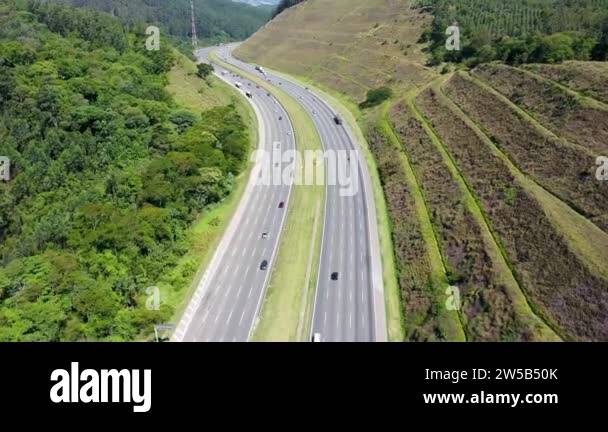 Highway of Bandeirantes, Sao Paulo, Brazil. Freeway landscape. Road ...