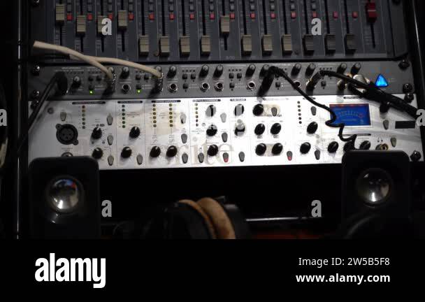 Sound Engineer Moving Sliders In Radio Station. Sound Designer Used ...