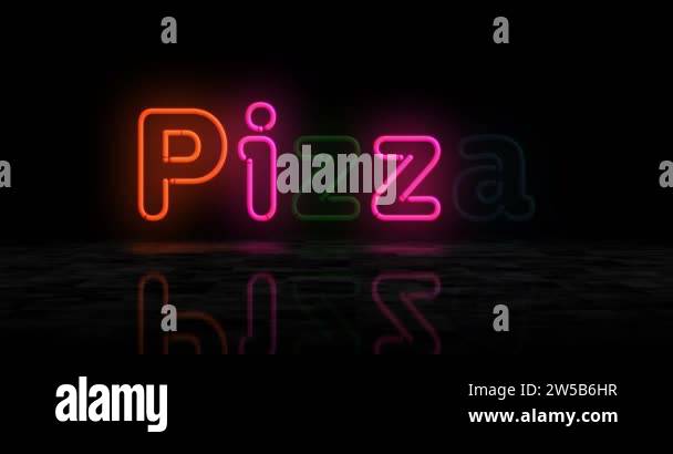 Pizza neon glowing symbol. Light color bulbs. Street food and italian ...