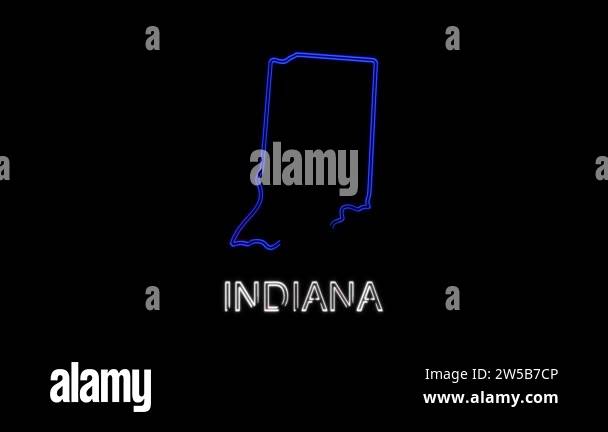 Neon animated map showing the state of Indiana from the united state of ...