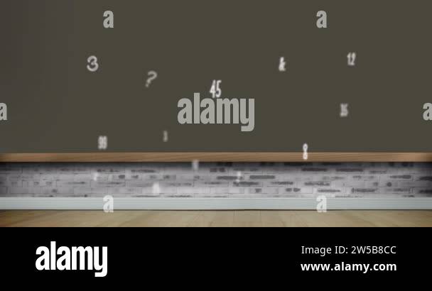 Digital animation of multiple numbers and symbols floating against ...