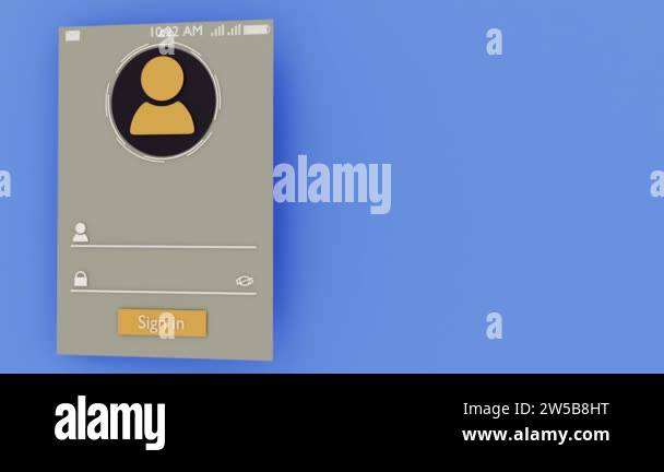 3d visualization Login form page. animated registration window Stock ...