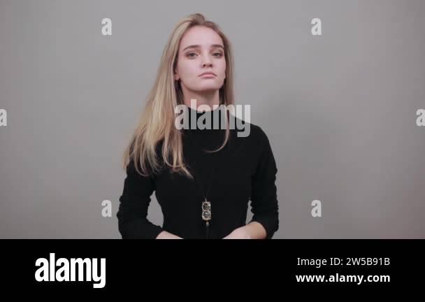 Palm raised at blank place text, close-up side view. Hands prop up ...