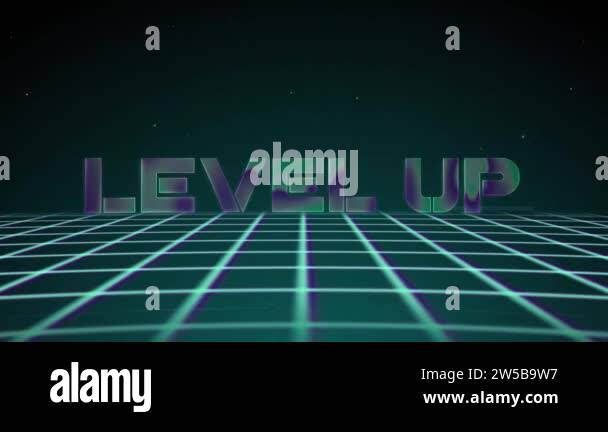 Synthwave wireframe net 80s with text LEVEL UP. Retro futurism ...