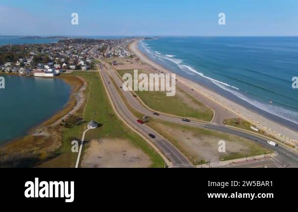 Nantasket Beach, Weir River and Hingham Bay aeral view with fall ...
