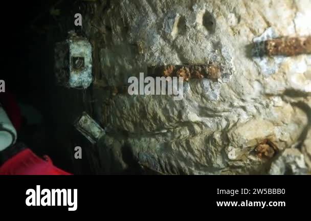 Technical diver in red flippers in the underwater cave of Budapest Stock Video Footage - Alamy