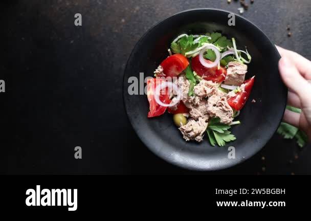 salad tuna seafood vegetable tomato, herbs, olives canned tuna fish ...