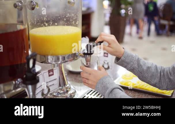 breakfast, buffet in hotel. teen girl without mask, and other visitors ...